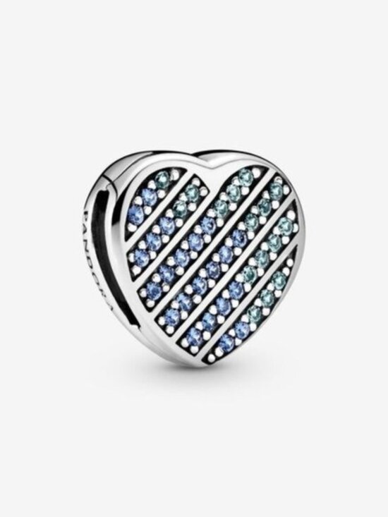 Pandora | Jewelry | Pandora Blue Pav Heart Clip Charm | Poshmark
